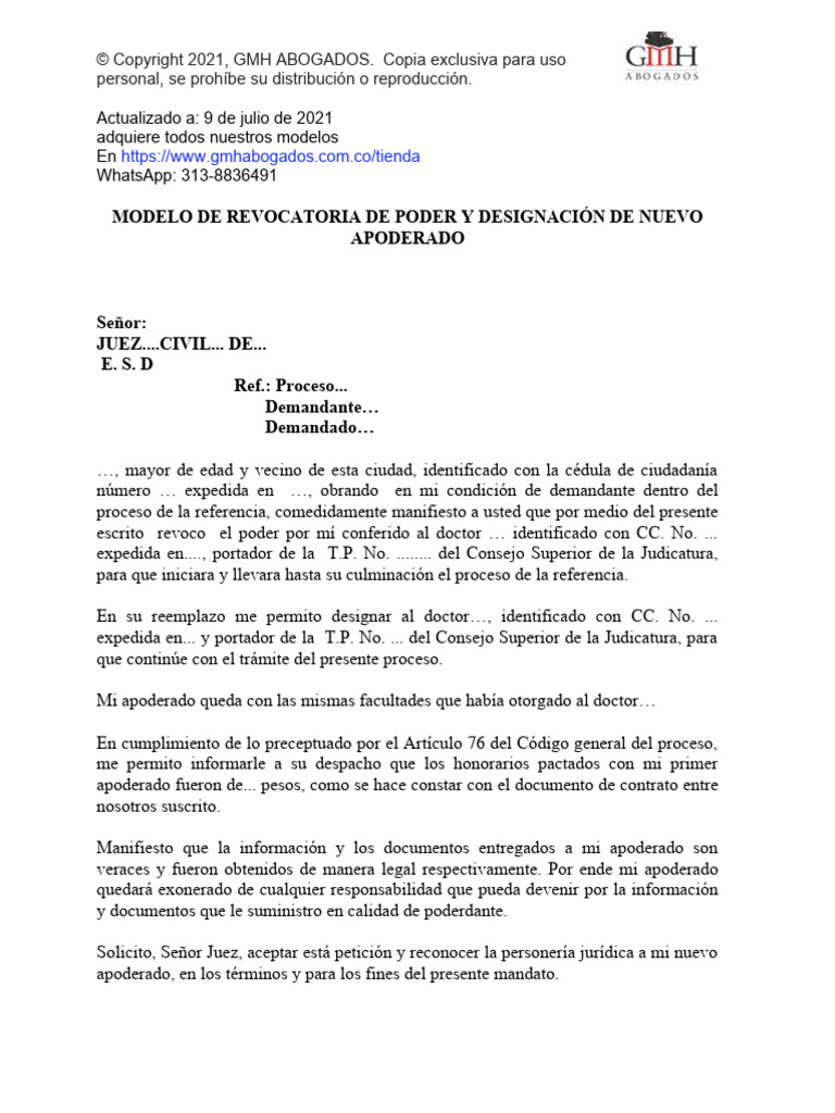 Modelo de Revocatoria de Poder y Designación de Nuevo Apoderado | PDF