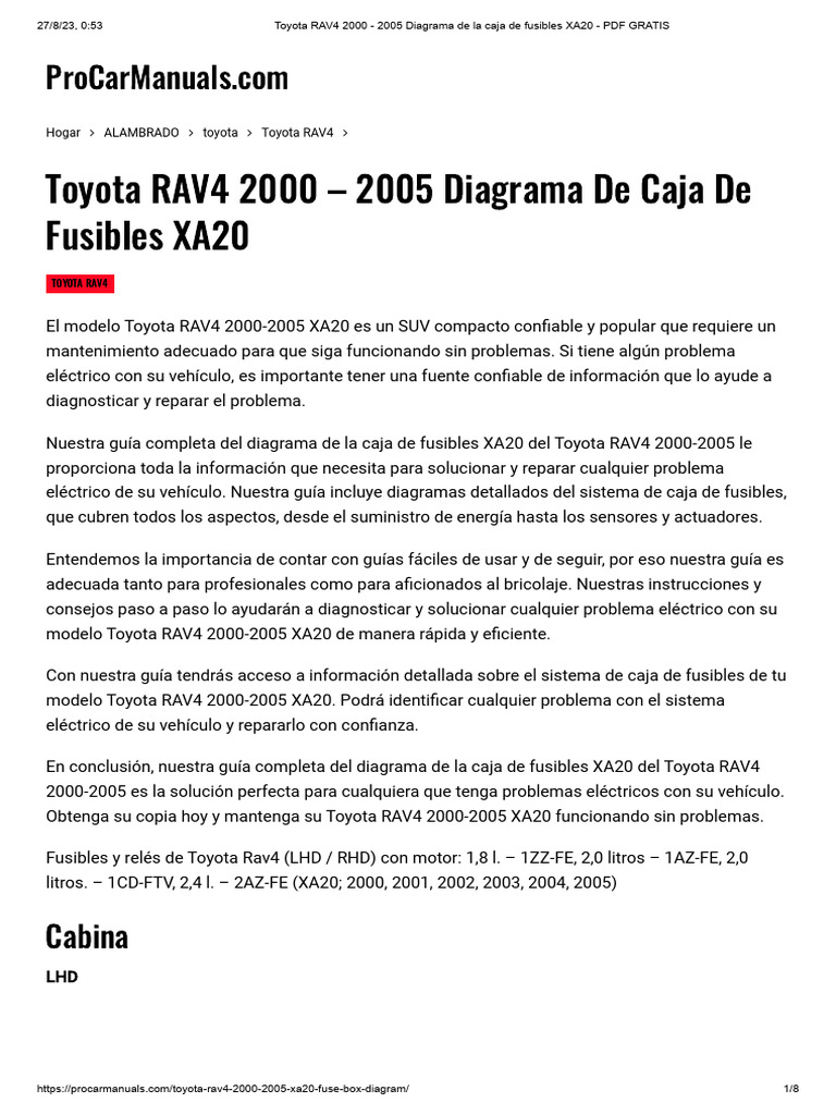 Diagrama de Fusibles RAV4 2000-2005 | PDF | Tecnologías automotrices | Vehículos terrestres