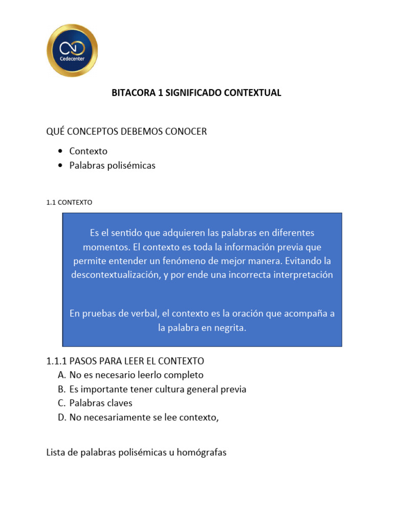 Bitacora 1 Significado Contextual | PDF