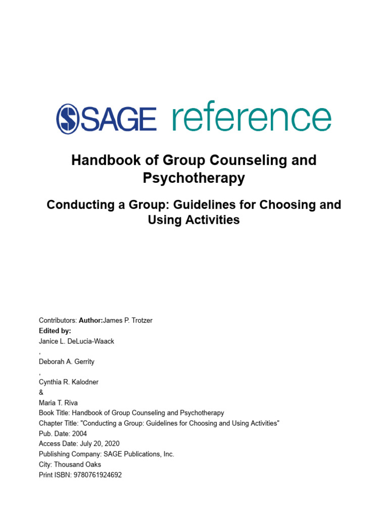 Handbook of Group Counseling and Psychotherapy: Conducting A Group ...