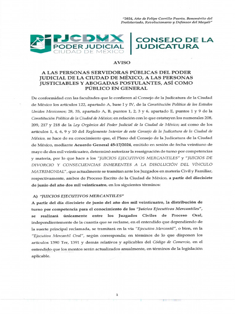 Aviso Acuerdo General 45-17-2024 | PDF