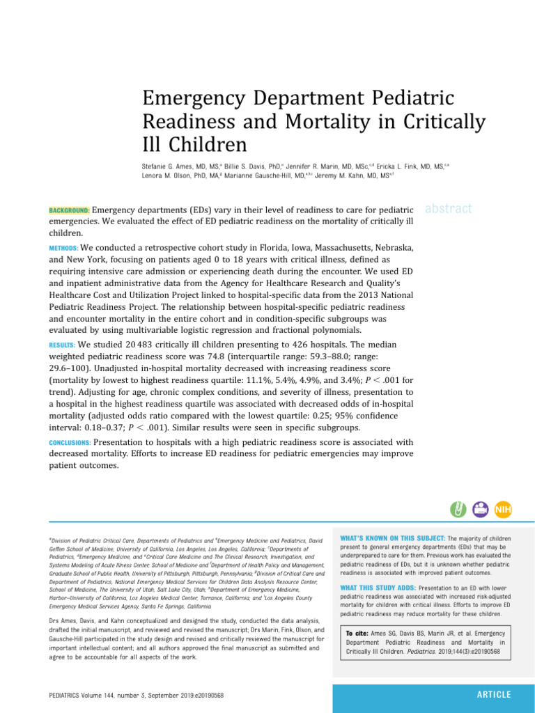 Pediatric Readiness and Child Mortality | PDF | Intensive Care Medicine ...