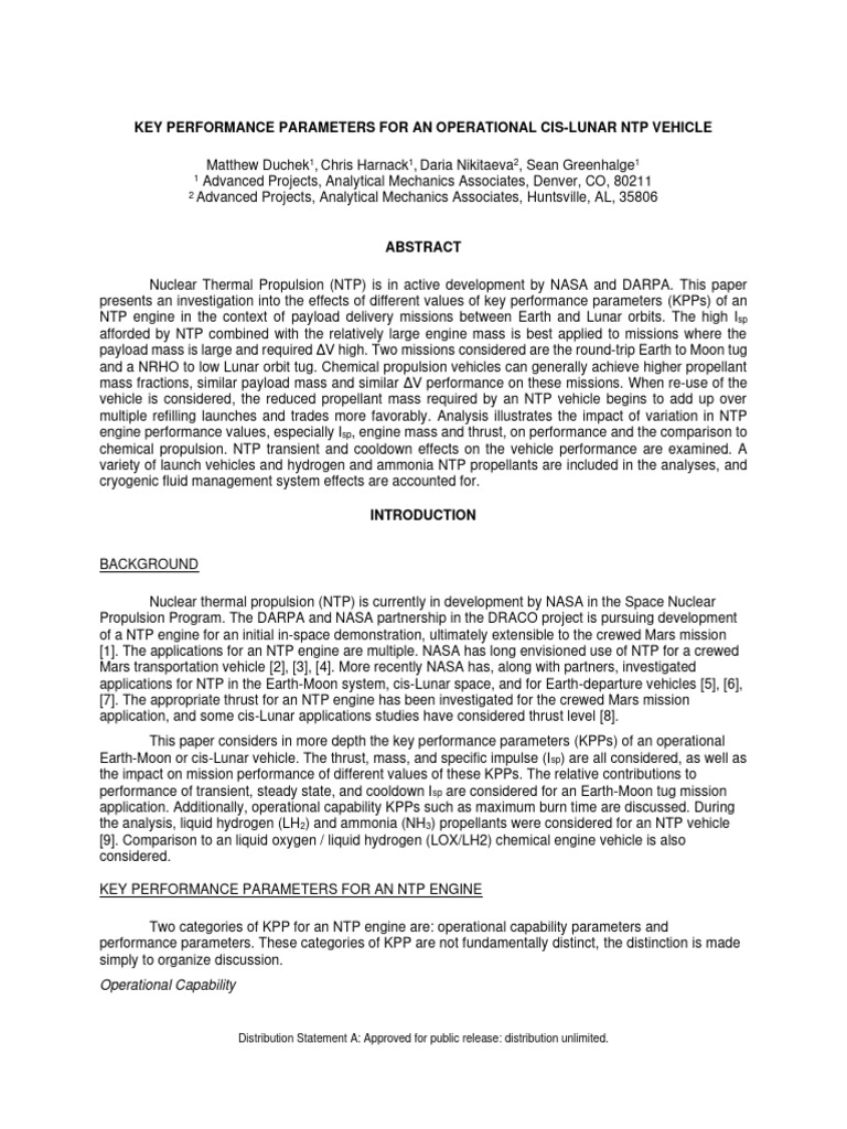 Key Performance Parameters For An Operational Cis-Lunar NTP Vehicle ...