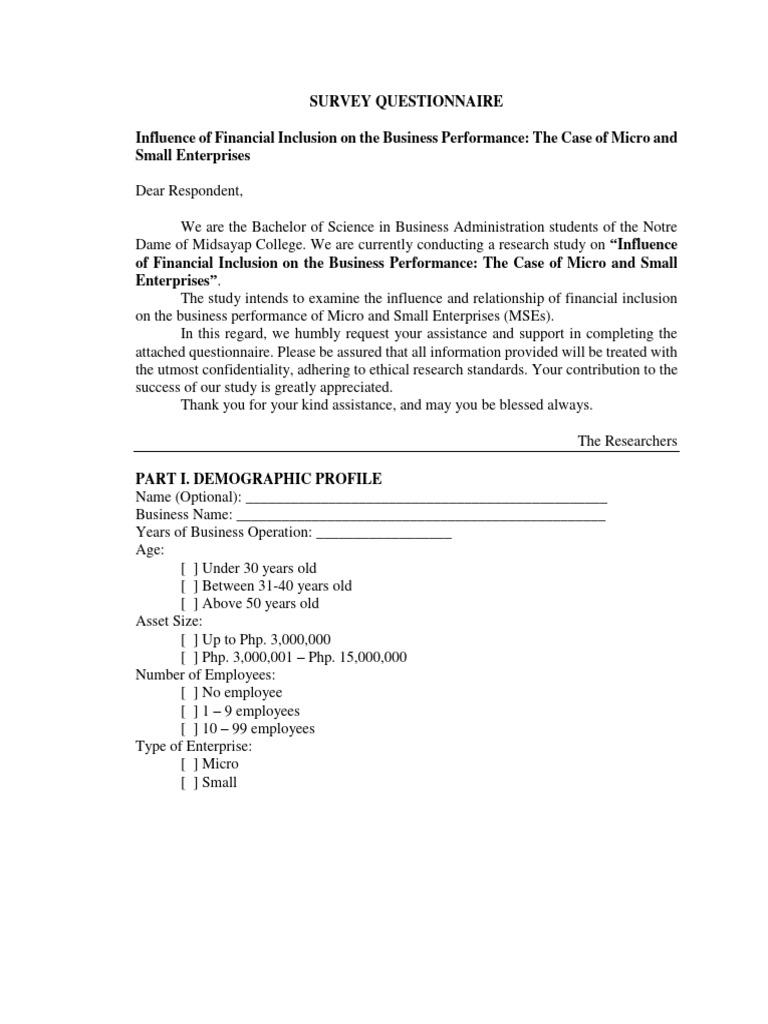 Survey Questionnaire (Revised) | PDF | Questionnaire | Economies