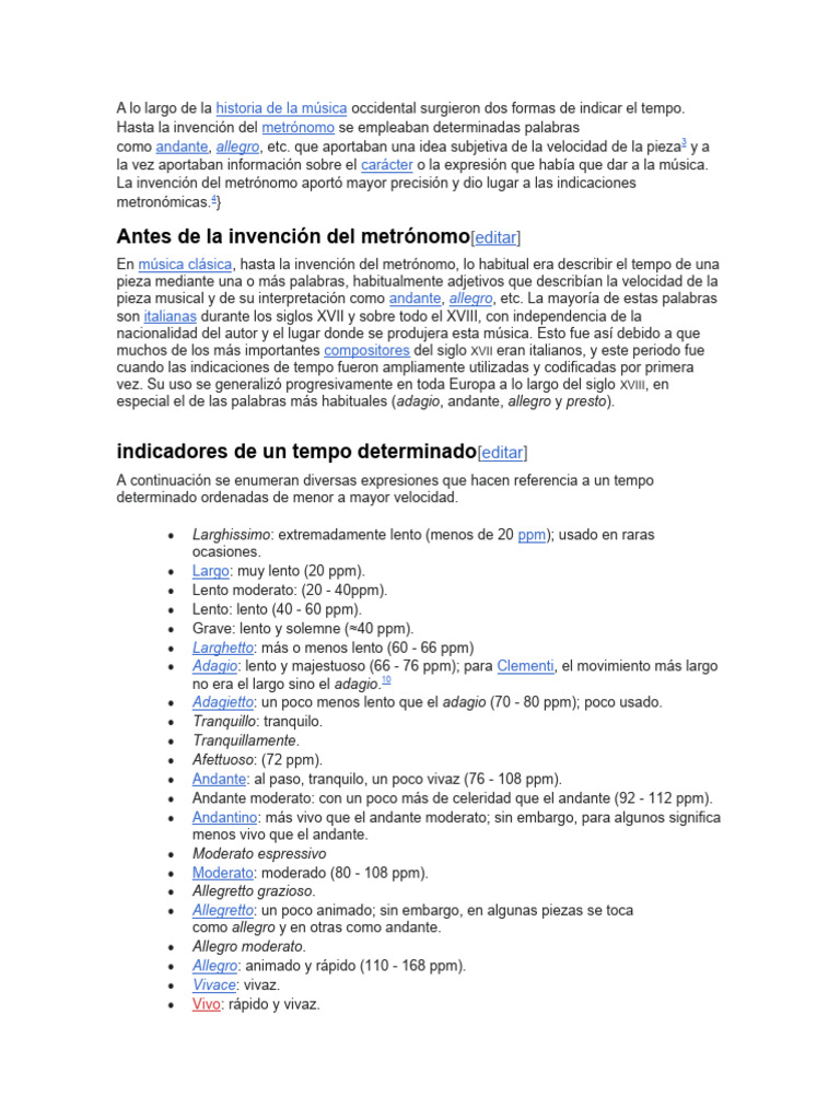 INDICACION DE TEMPO | PDF | Tempo | Ritmo y medidor