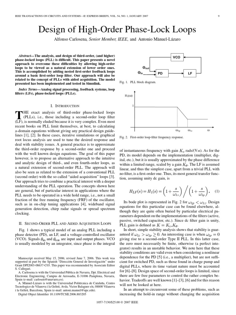 Design of high-order phase-lock loops_carlosena2007 | PDF | Signal Processing | Electrical Circuits