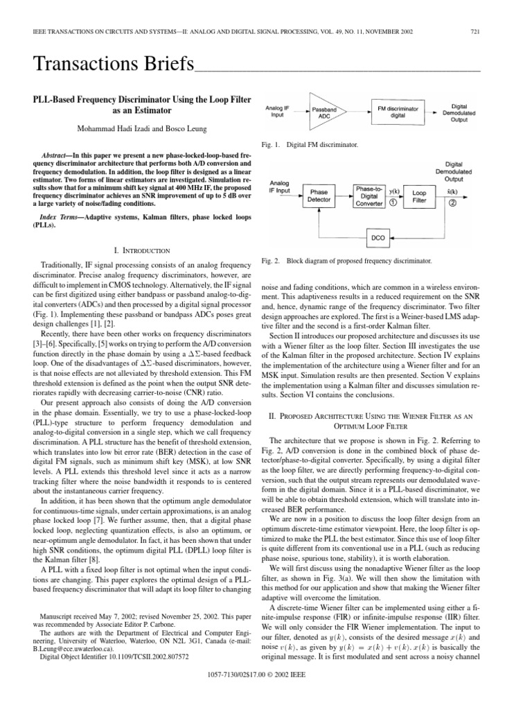 PLL-based Frequency Discriminator Using The Loop Filter As An Estimator - Izadi2002 | PDF ...