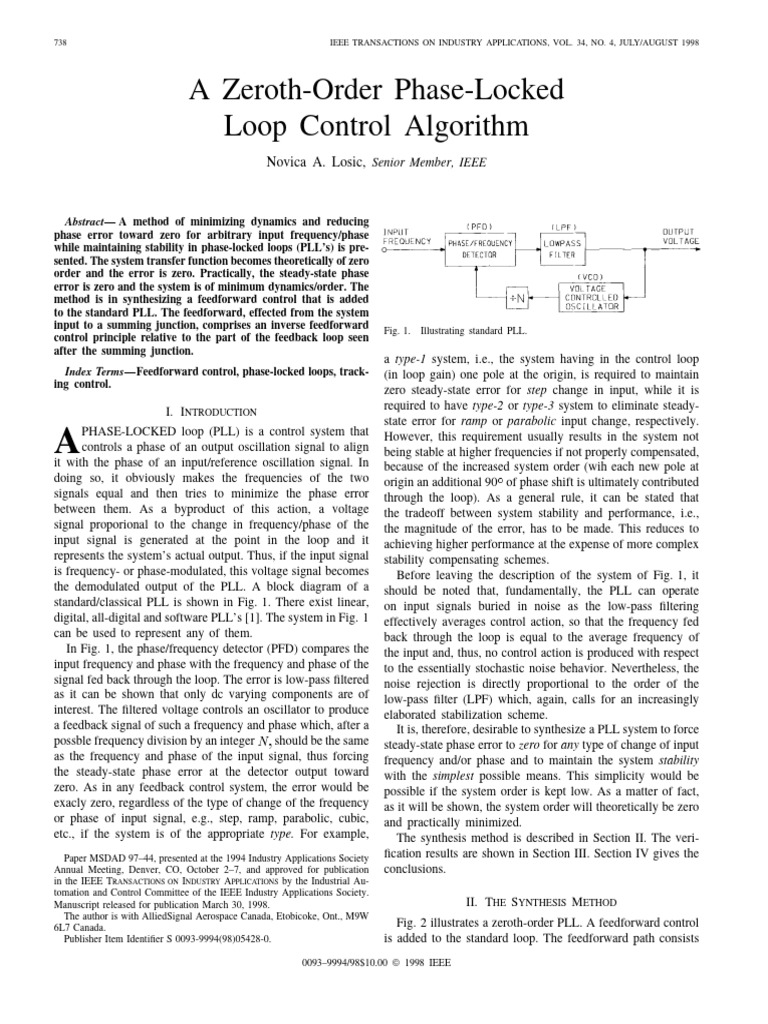 A zeroth-order phase-locked loop control algorithm_losic1998 | Download Free PDF | Detector ...