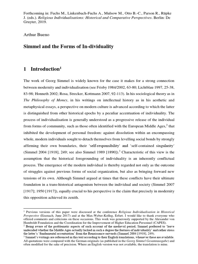 Simmel and The Forms of in Dividuality | PDF | Sociology | Qualitative ...