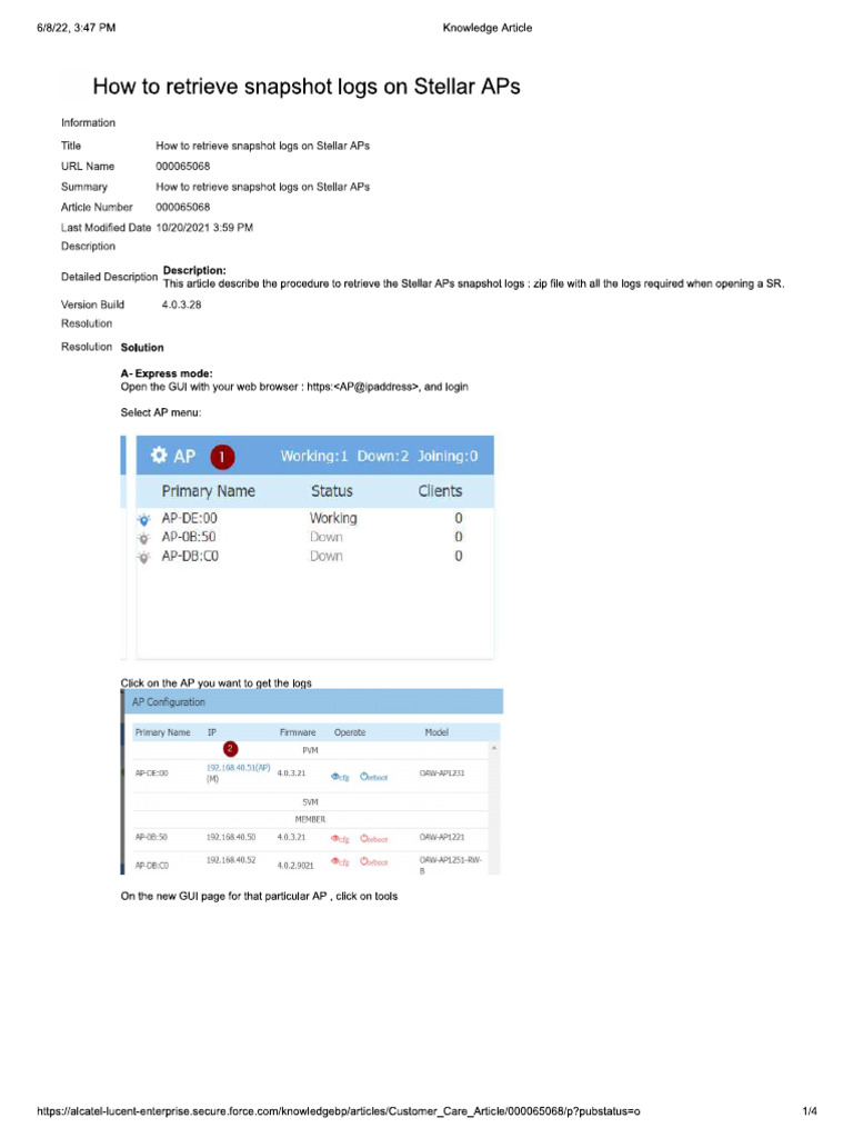 How To Retrieve Snapshot Logs On Stellar APs | PDF