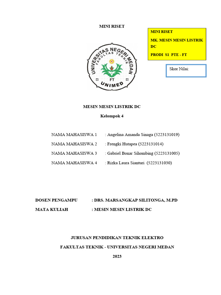 Mini Riset - Kel 4 - Mesin Mesin Listrik DC | PDF | Sains & Matematika