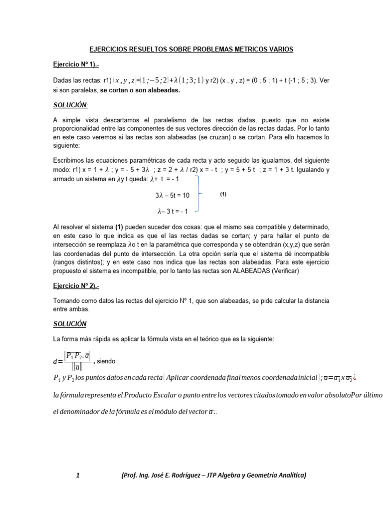 Ejercicios Resueltos Sobre Problemas Metricos Varios | PDF | Línea (geometría) | Vector Euclidiano