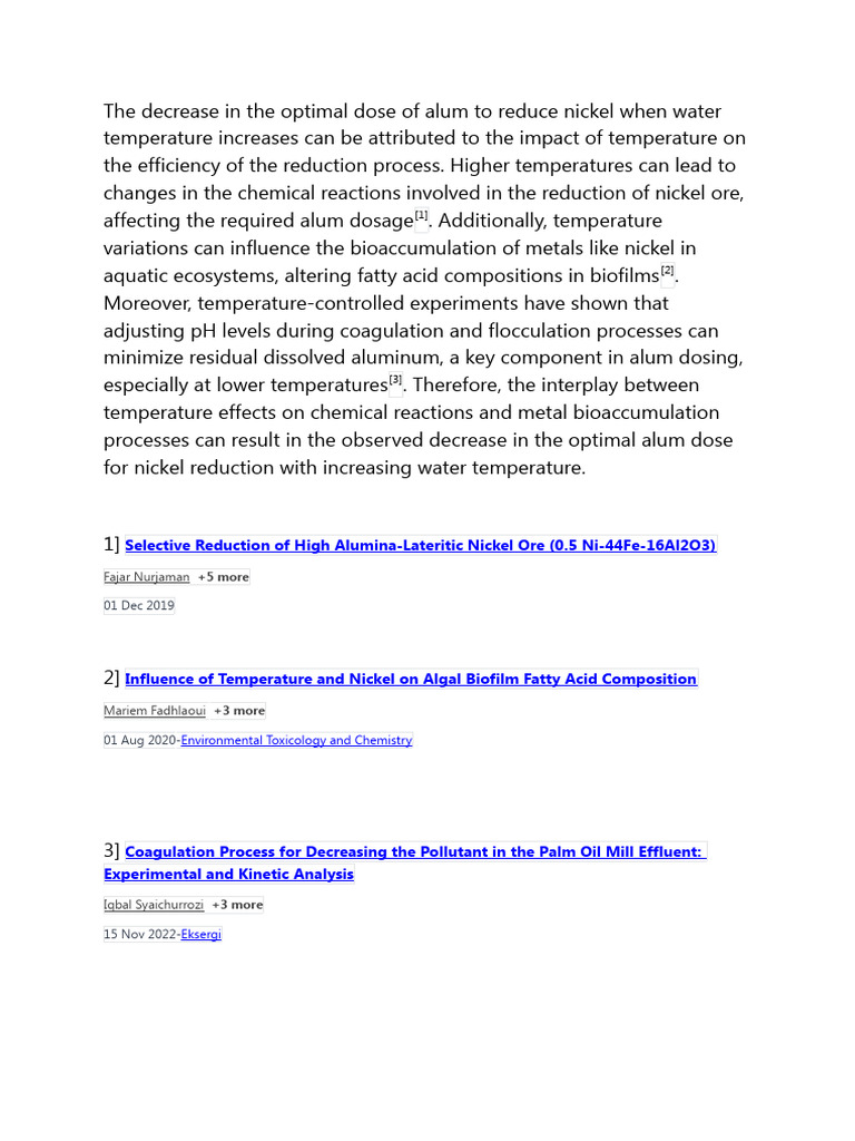 The Effect of Temperature On Nickel Removal | PDF