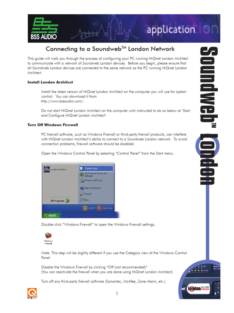 Setup Guide Connecting To A Soundweb London Network | PDF | Ip Address | Computer Network