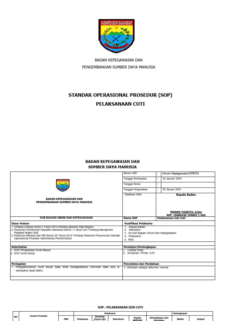 Sop Pelaksanaan Cuti | PDF