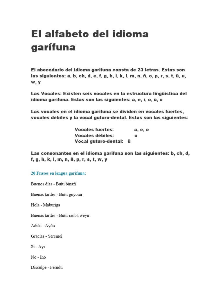 El alfabeto del idioma garífuna | PDF