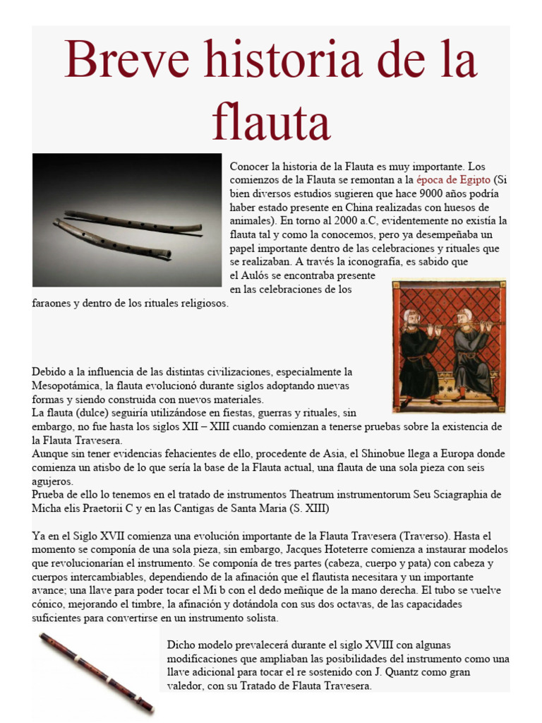 Breve Historia de La Flauta | Descargar gratis PDF | Flauta | Aerófonos