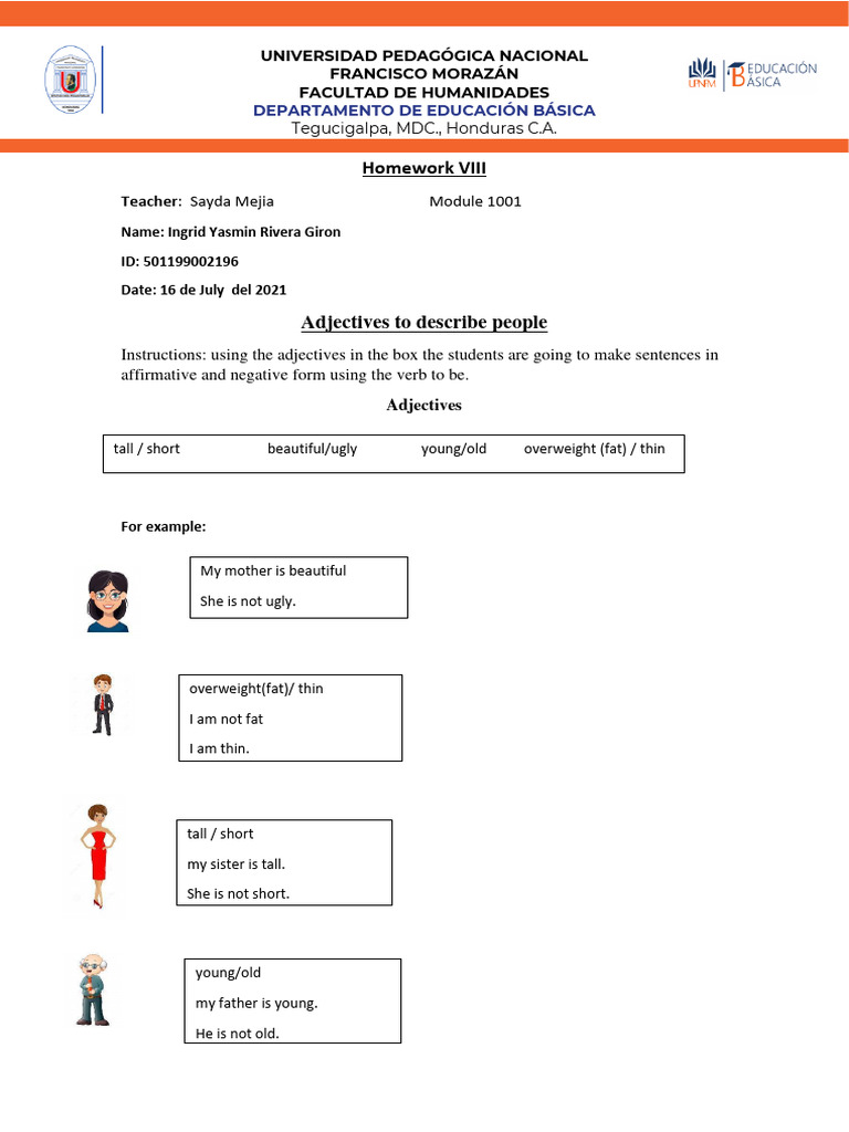 Homework Adjectives To Describe People | PDF