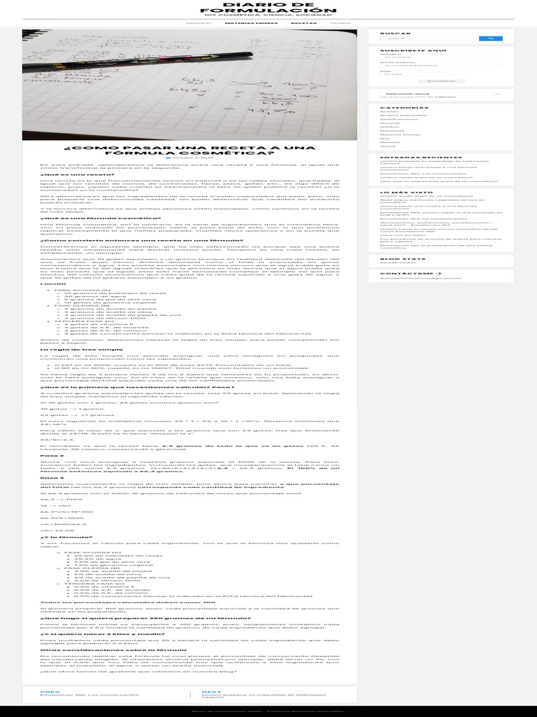 ¿Como Pasar Una Receta A Una Fórmula Cosmética | PDF | Emulsión ...