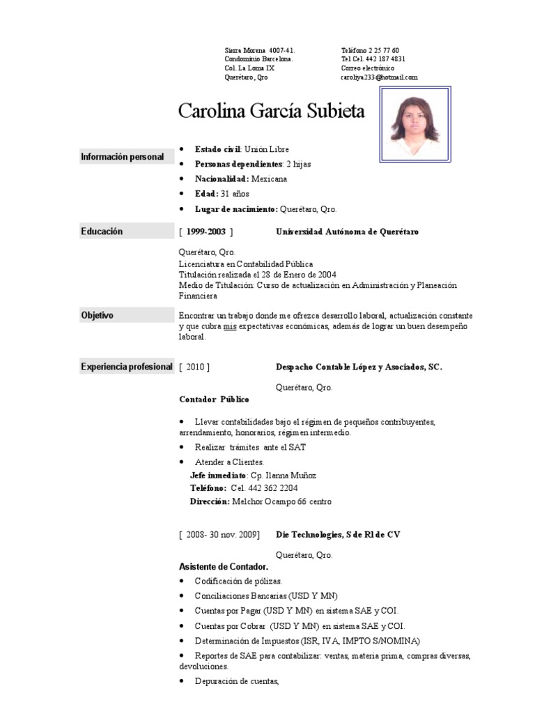 Curriculum Caro | PDF | Contador | Contabilidad