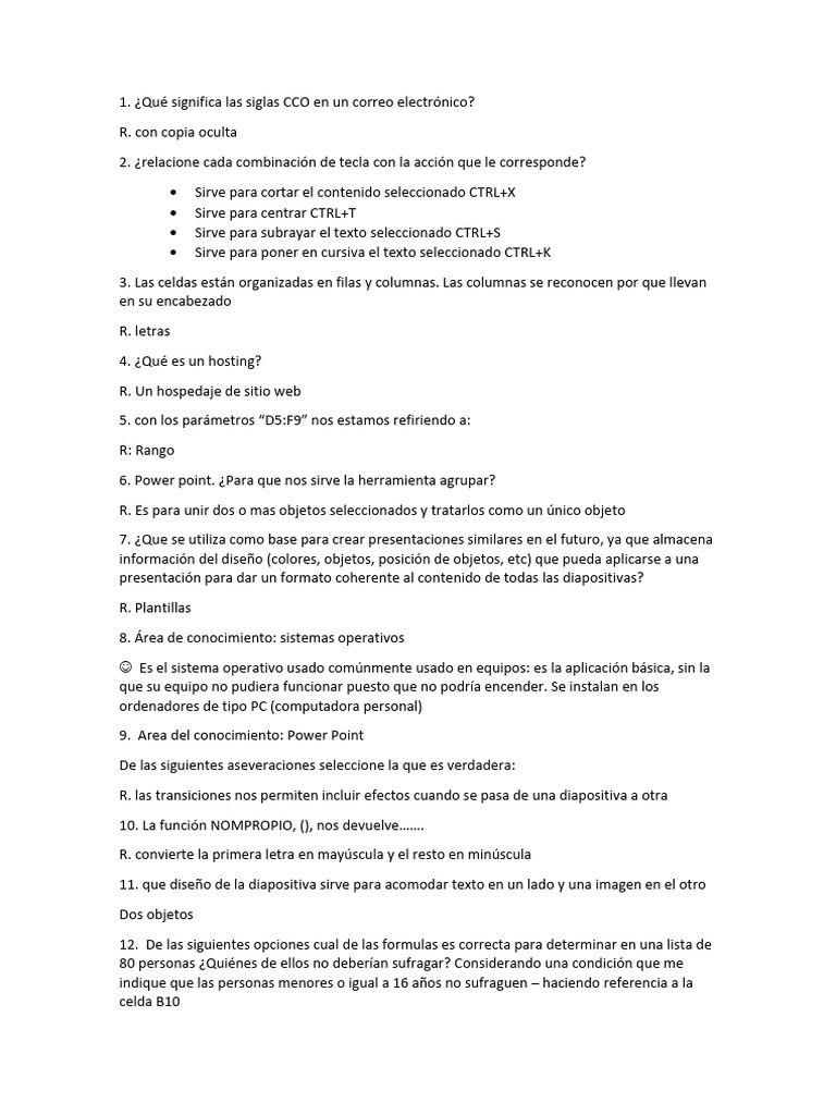 Preguntas | PDF | Hoja de cálculo | Microsoft Excel