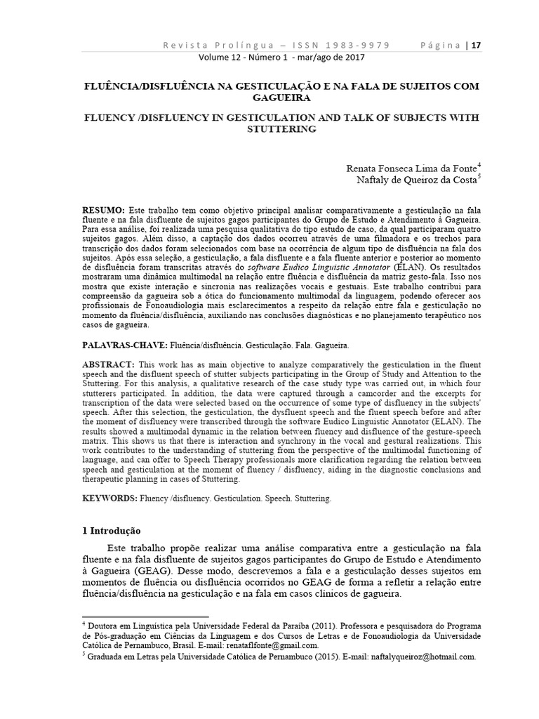 Fluency /disfluency in Gesticulation and Talk of Subjects With ...