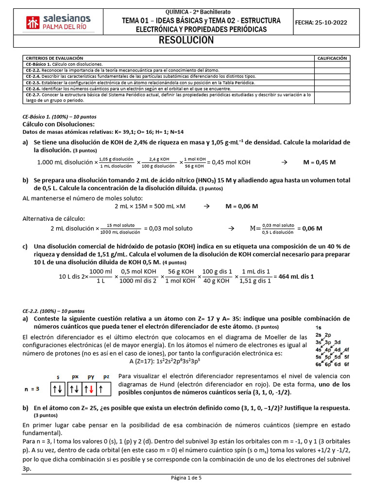 Examen Temas 01 y 02_Solución | PDF | Configuración electronica | Isótopo Examen Temas 01 y 02_Solución | PDF | Configuración electronica | Isótopo