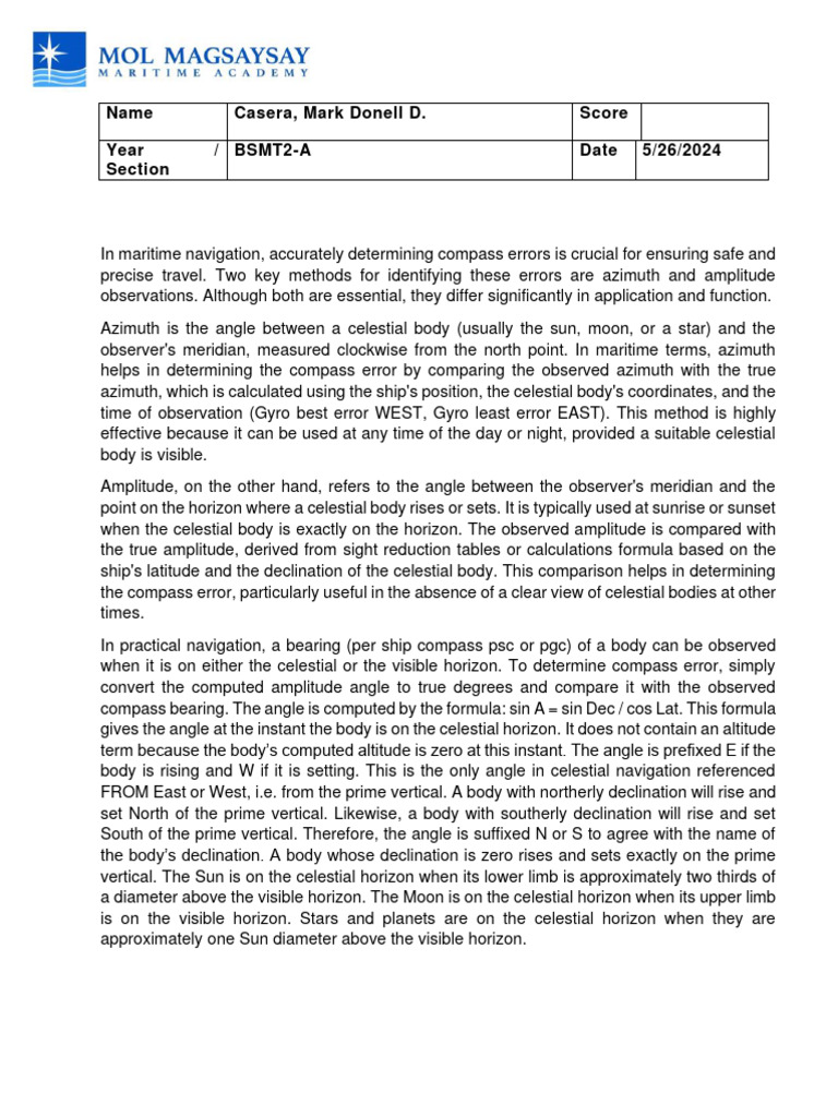 Azimuthhscasera 4 Pdf Azimuth Compass