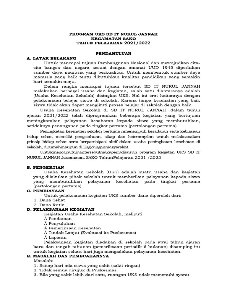 2.1.d.PROGRAM UKS SD | PDF | Pengembangan Diri | Gaya Hidup