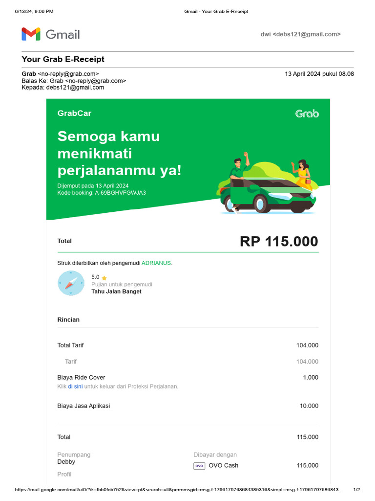 Gmail - Your Grab E-Receipt | PDF