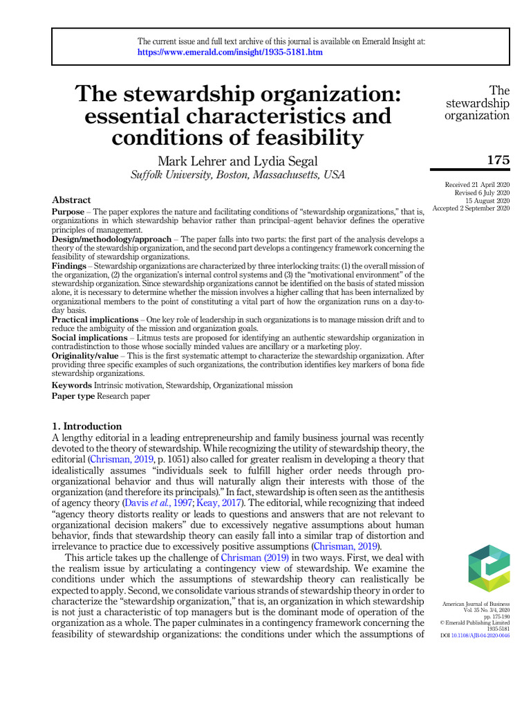 Understanding Stewardship Organizations | PDF | Incentive | Motivation