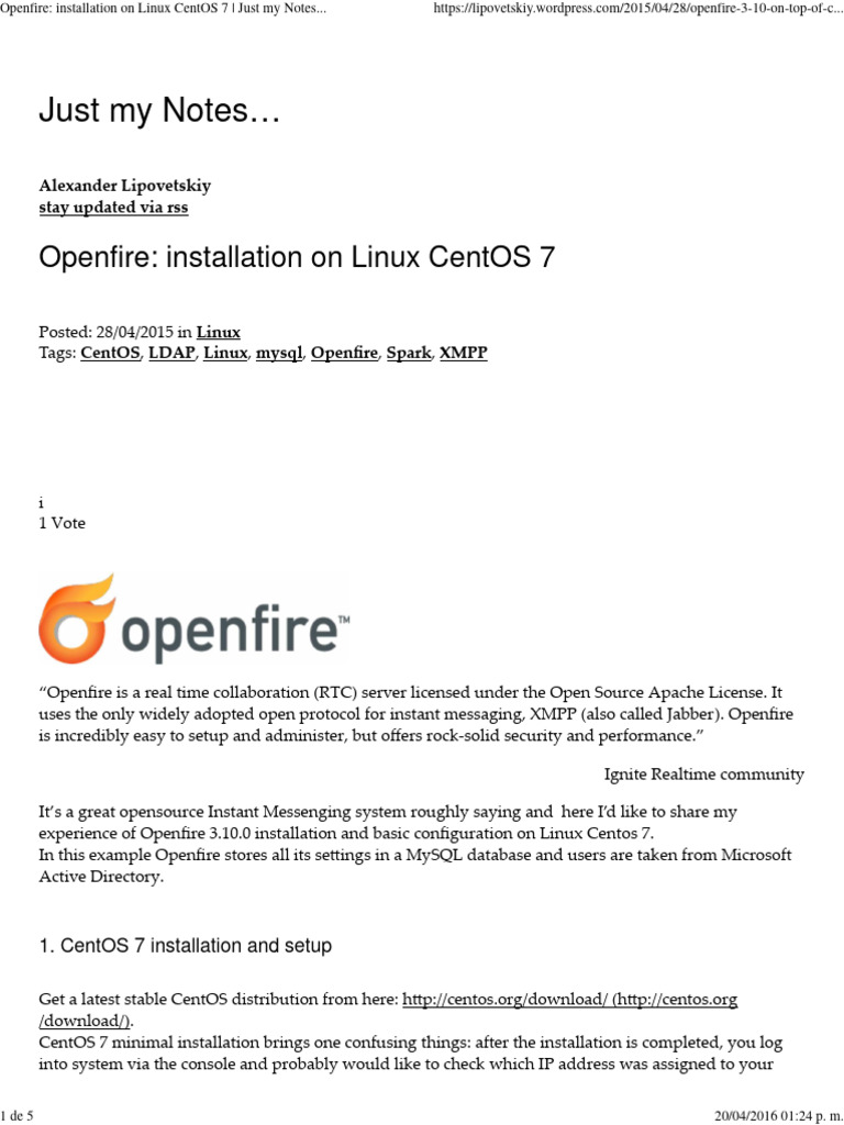 Openfire - Installation On Linux CentOS 7 - Just My Notes... | PDF ...