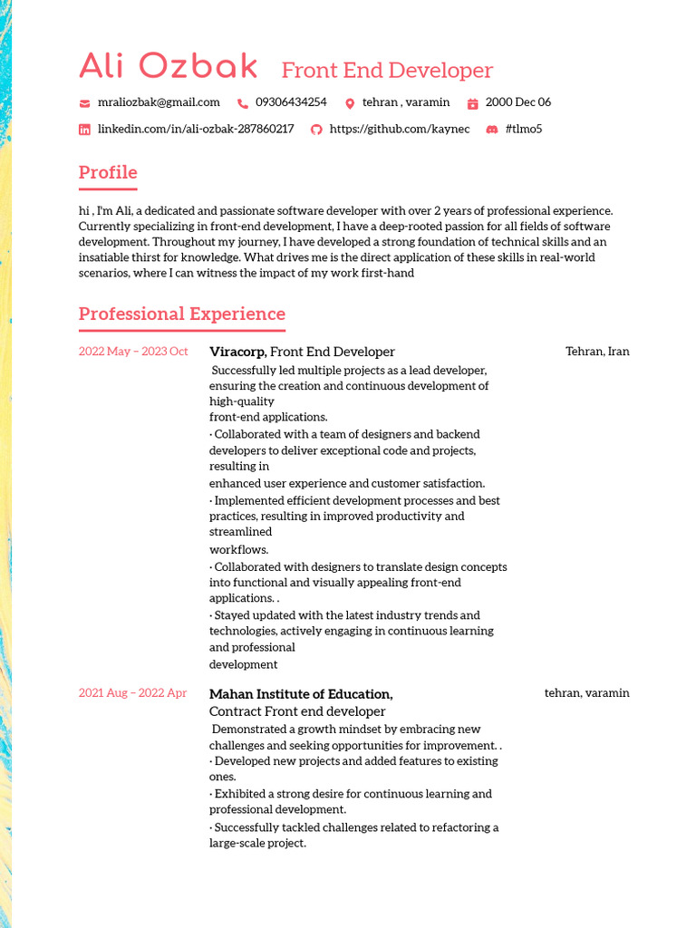 Ali Ozbak FlowCV Resume 20240522 | PDF | Software Development | Information Technology