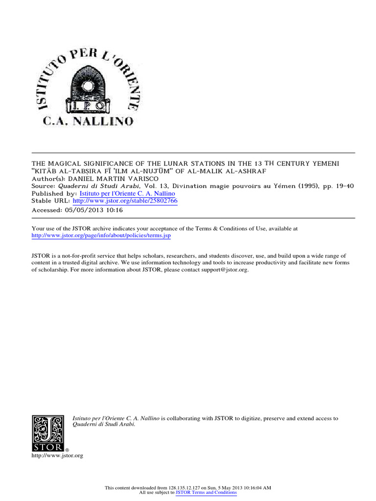 Daniel Varisco - Magical Significance of The Lunar Stations | PDF ...