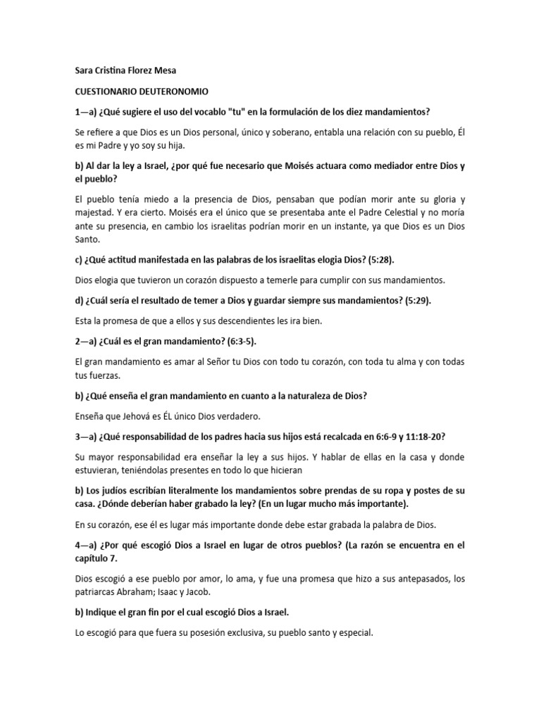 Cuestionario Deuteronomio | PDF | Diez Mandamientos | Creencia ...