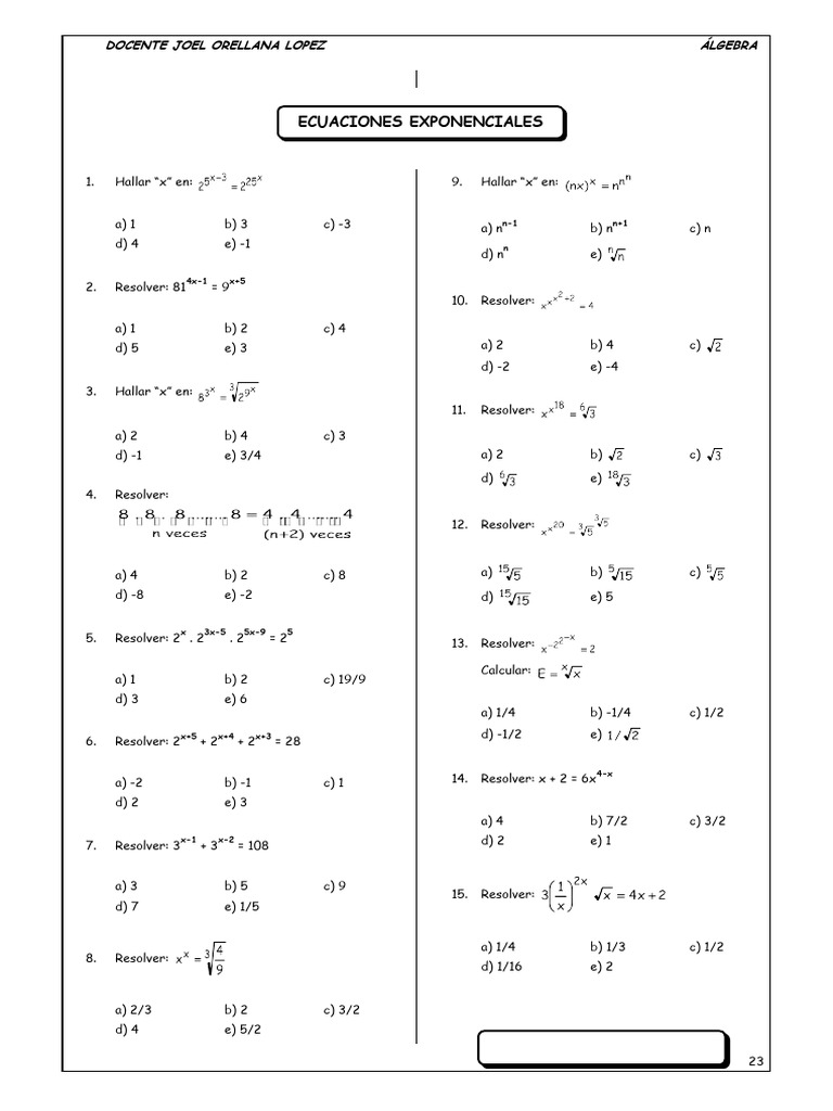 Algebraic Equations Practice Exercises | PDF | Representation Theory ...