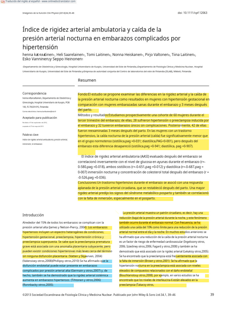 Ambulatory Arterial Stiffness Index and Nocturnal - En.es | PDF | Hipertensión | Presión sanguínea