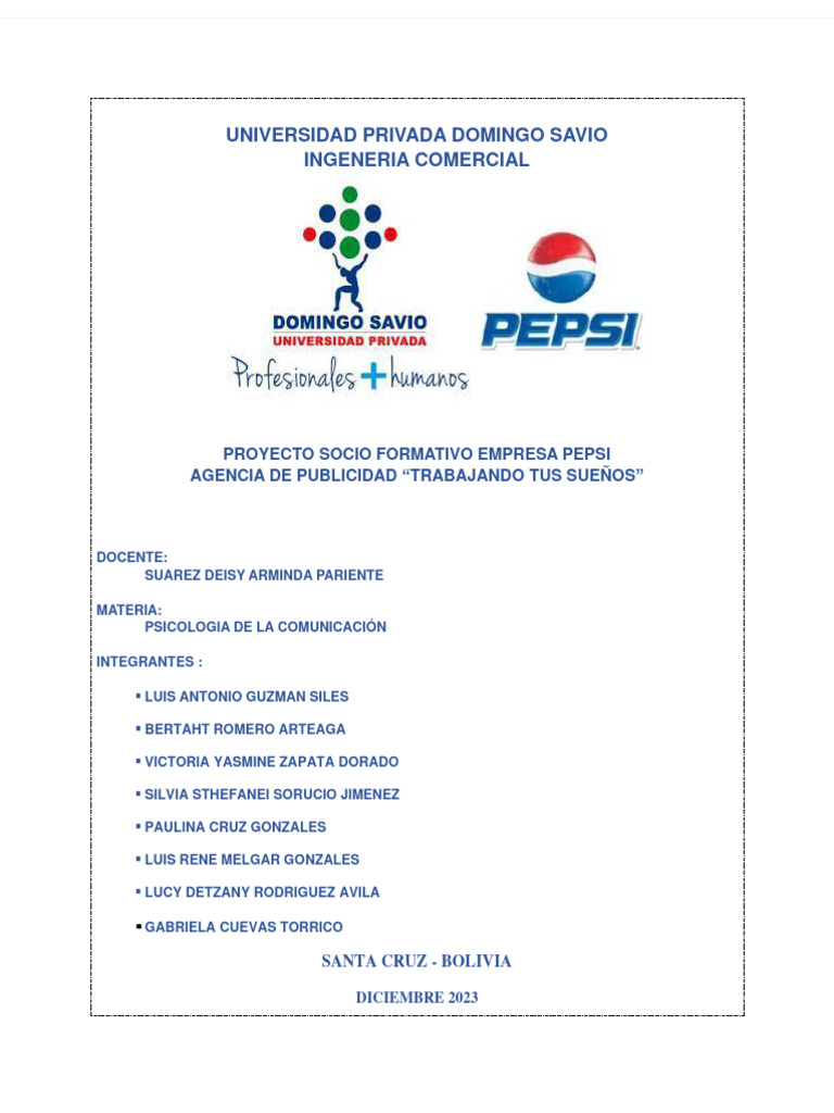 Proyecto Socioformativo Empresa Pepsi | PDF | Marketing | Publicidad ...