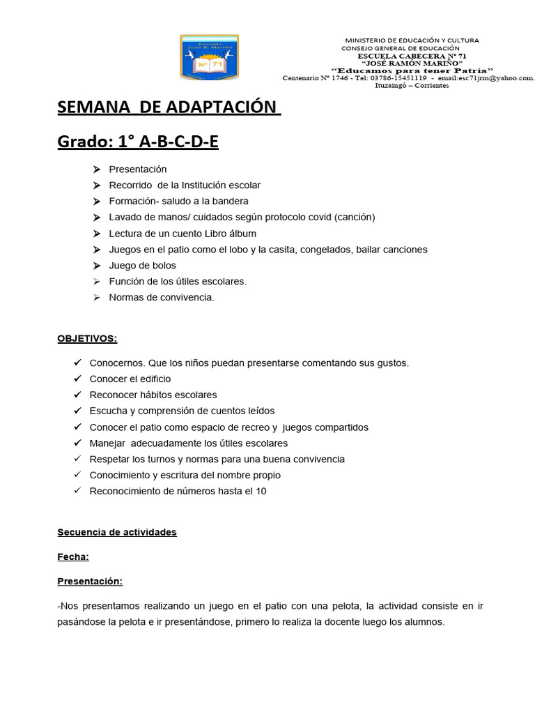 SEMANA DE ADAPTACIÓN | PDF