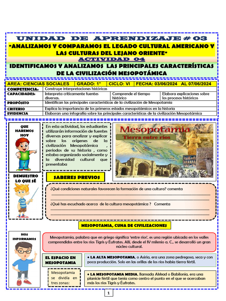 ACTIVIDAD 4 CCSS 1° UNIDAD 3 | PDF | Mesopotamia | Sumeria
