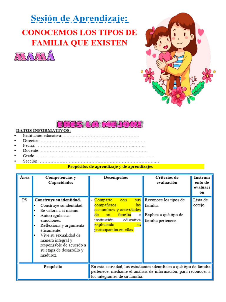 1° SESIÓN DÍA 1 CONOCEMOS LOS TIPOS DE FAMILIA QUE EXISTEN | Descargar gratis PDF | Familia ...
