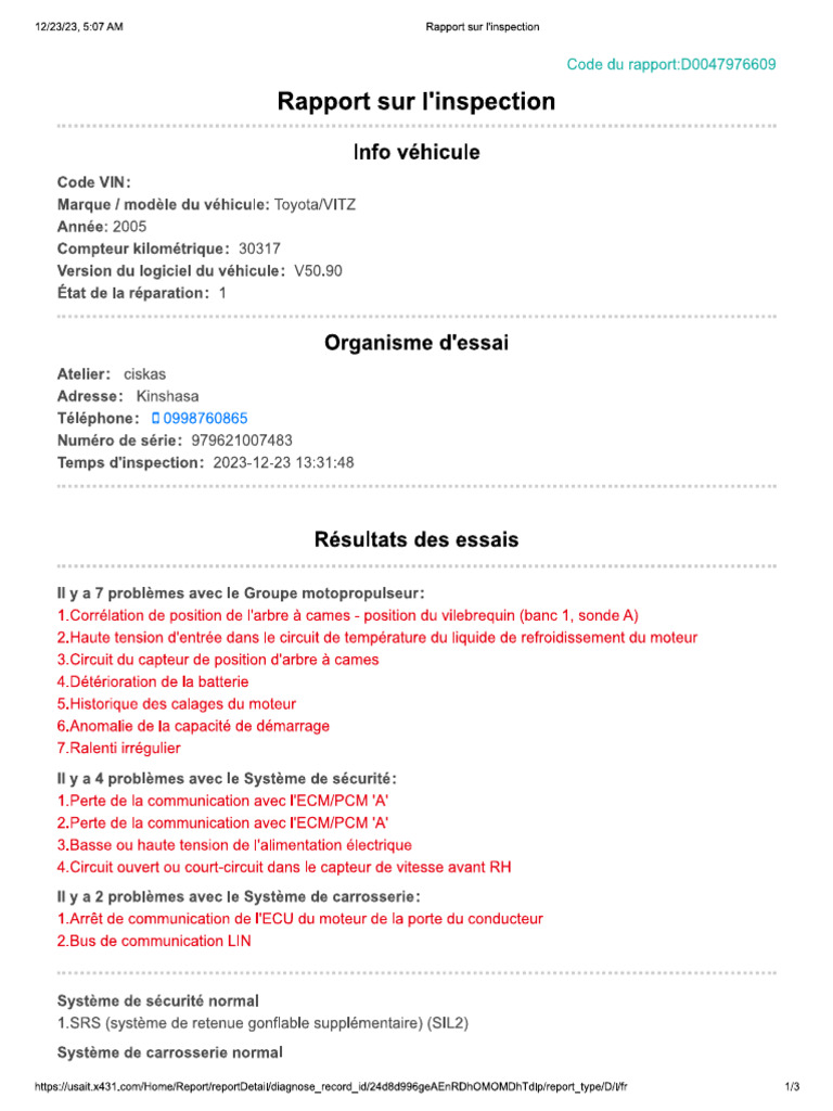 Rapport Toyota 23.12.23 | PDF