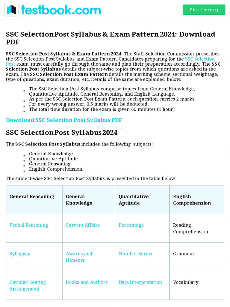 SSC Selection Post Syllabus & Exam Pattern 2024 - Download PDF | PDF