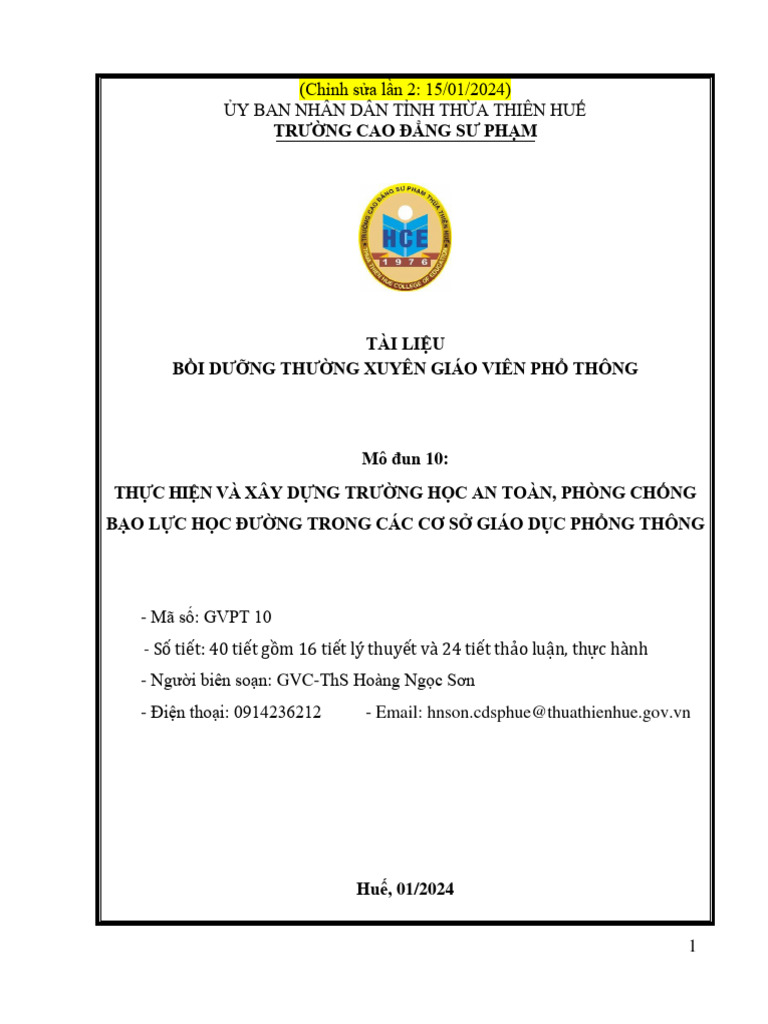 Bài giảng Mô đun GVPT 10 - XD trường học an toàn PCBLHĐ- đã TĐịnh và ...