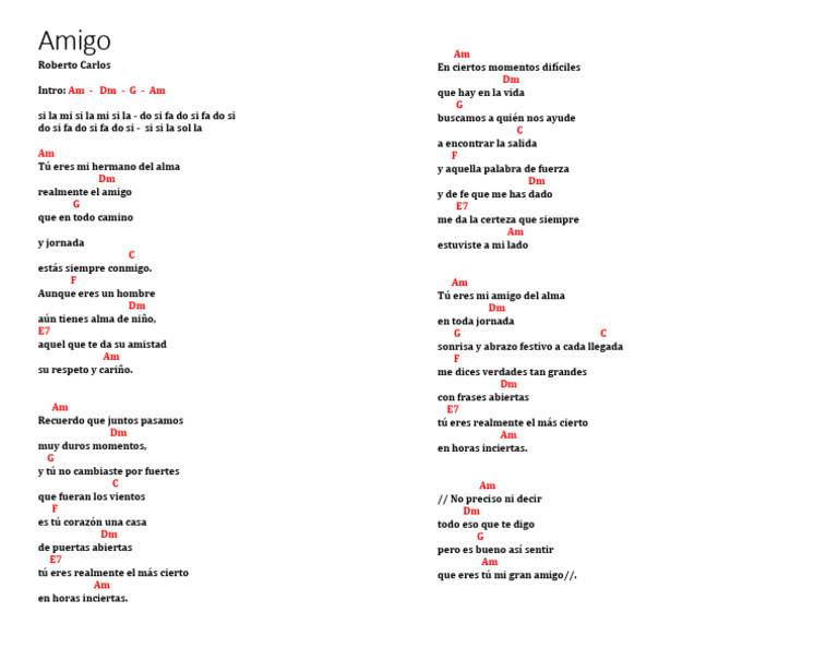 amigo roberto carlos acordes | PDF