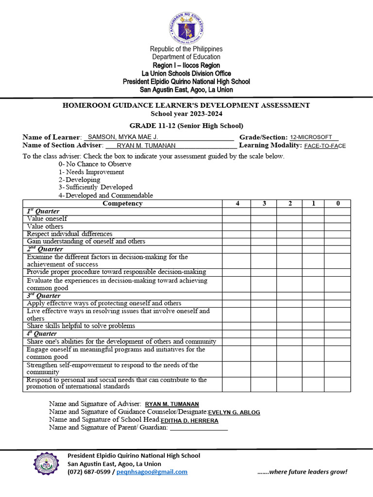 Homeroom Guidance-A4 | PDF | Behavioural Sciences | Behavior Modification