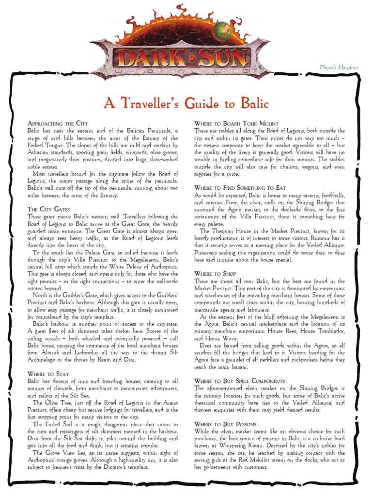 Traveler's Guides To The Cities of Athas | PDF | Elf (Dungeons & Dragons)