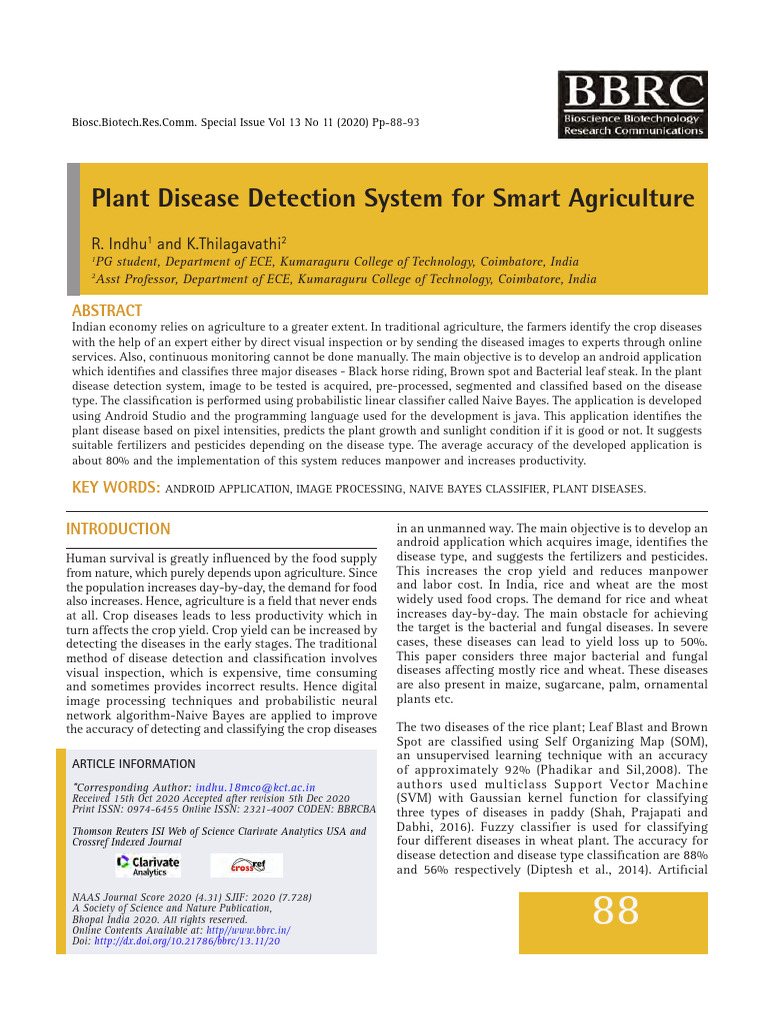 Plant Disease Detection System For Smart Agriculture, Thilagavathy Et ...