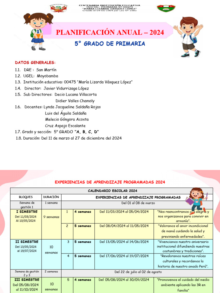 Planificación Anual 2024 - Quinto Grado | PDF | Números | Geometría