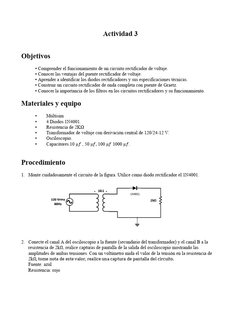 Actividad 3 | PDF | Rectificador | Red eléctrica